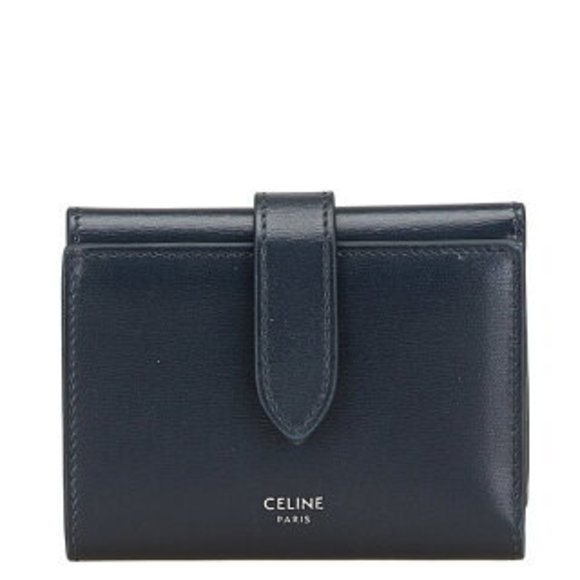 Celine | Bags | Celine Medium Strap Trifold Wallet Compact Navy Blue ...